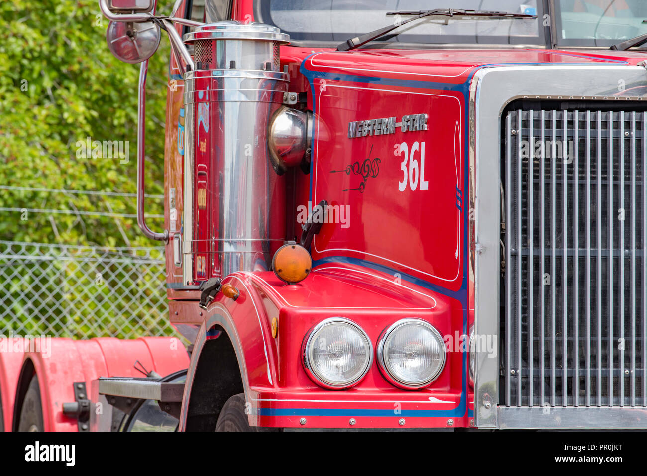 Partial view from in front of an Australian red and blue painted ...