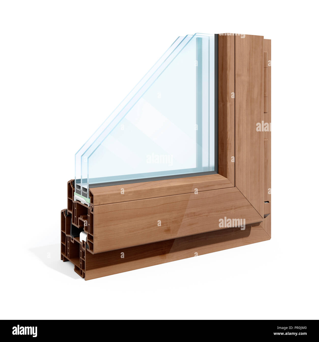 3d detailed window frame profile section, on white background Stock ...