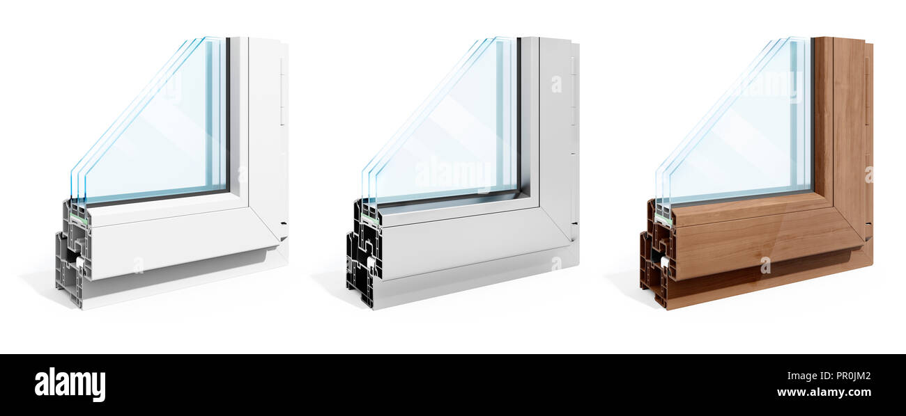 3d detailed window frame profile section, on white background Stock ...