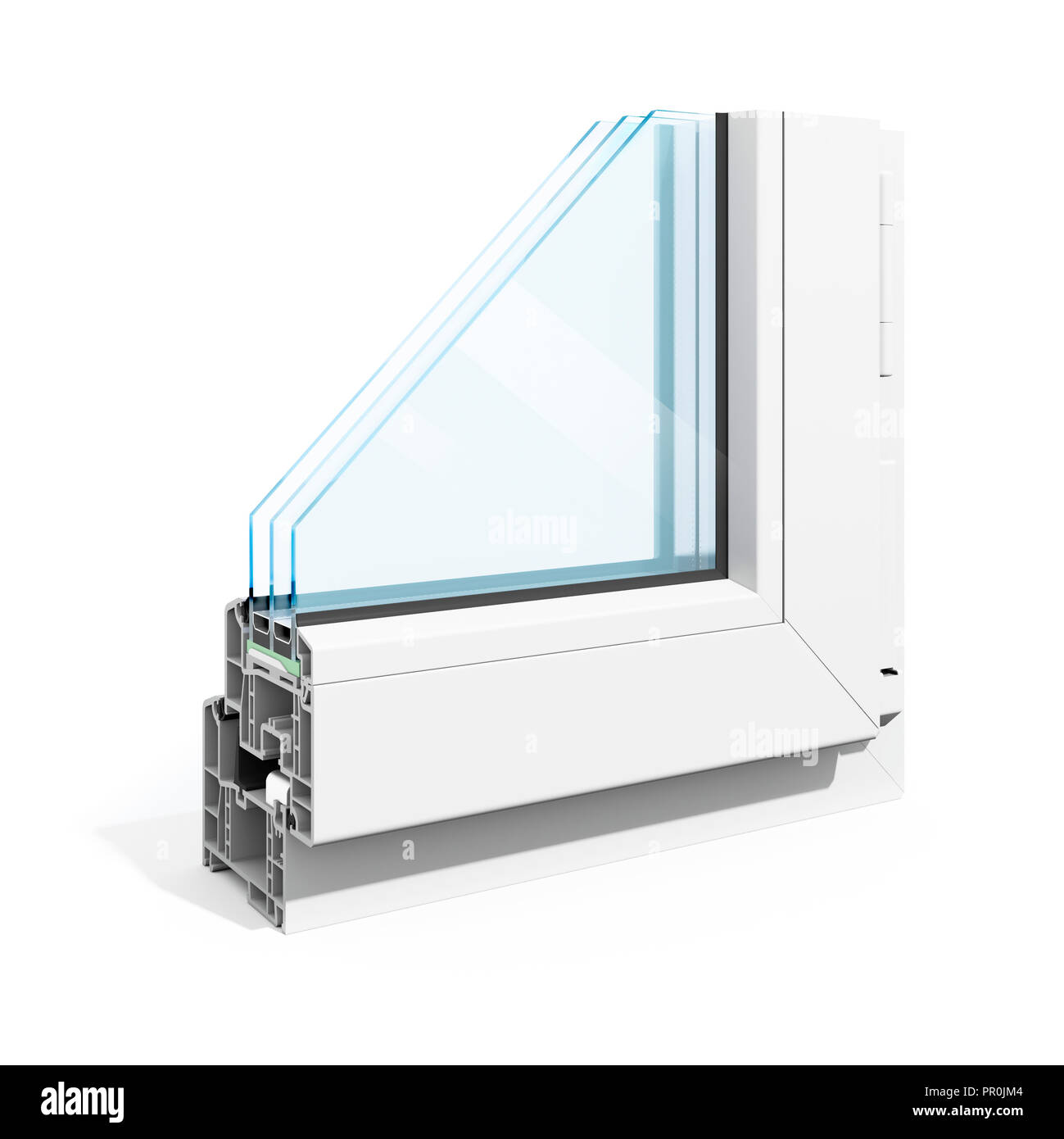 3d detailed window frame profile section, on white background Stock ...