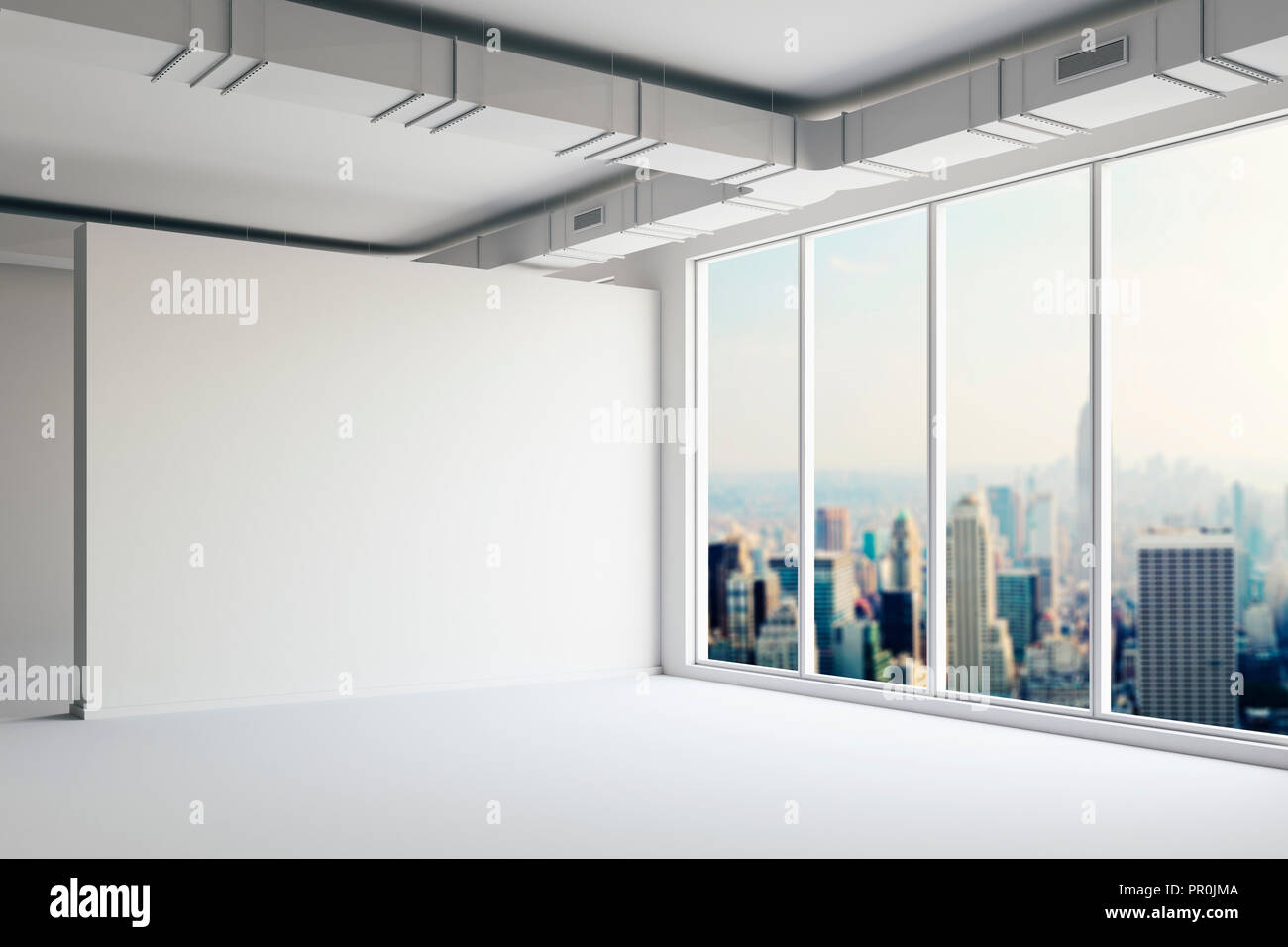 3d empty space interior with big windows and view Stock Photo - Alamy