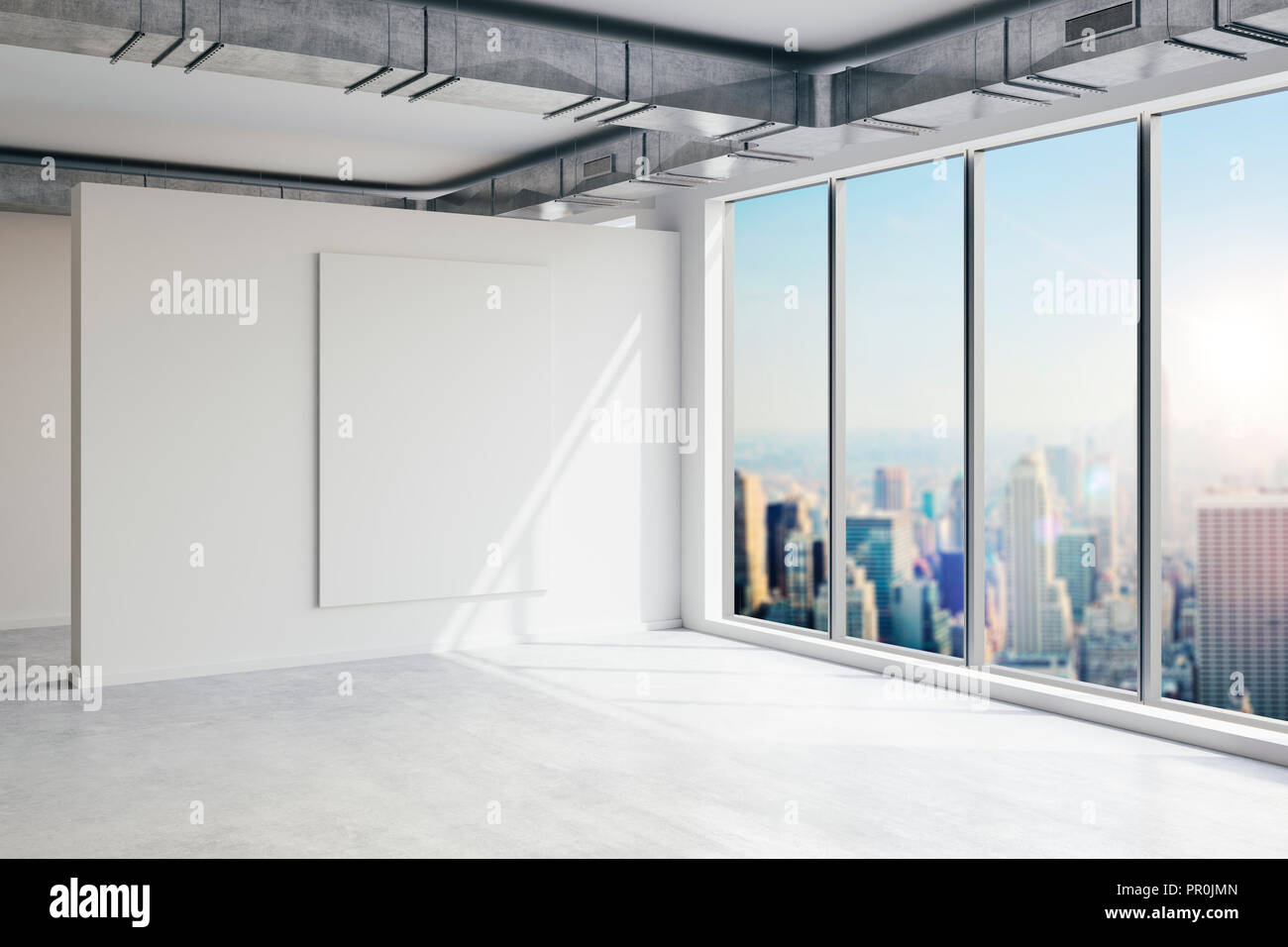 3d empty space interior with big windows and view Stock Photo - Alamy