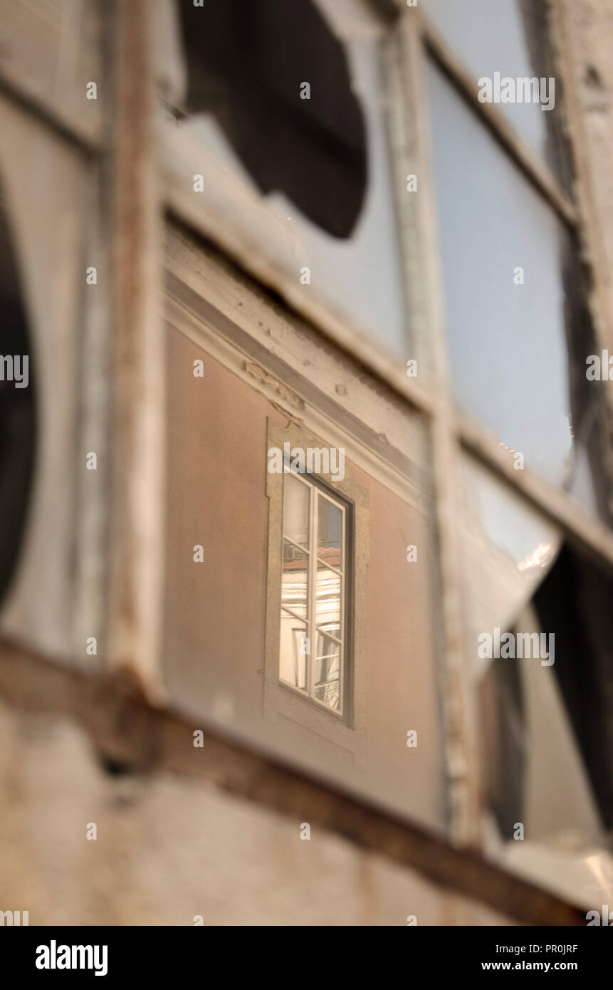 vroken window detail in lisbon,portugal, traditional architecture Stock ...