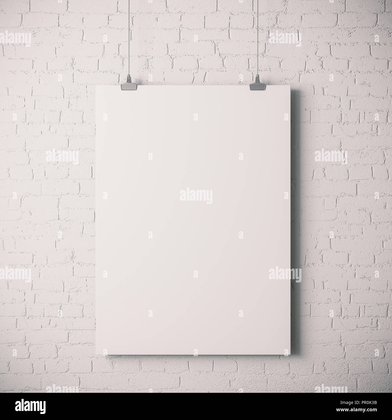 3d blank frame poster on white wall Stock Photo - Alamy