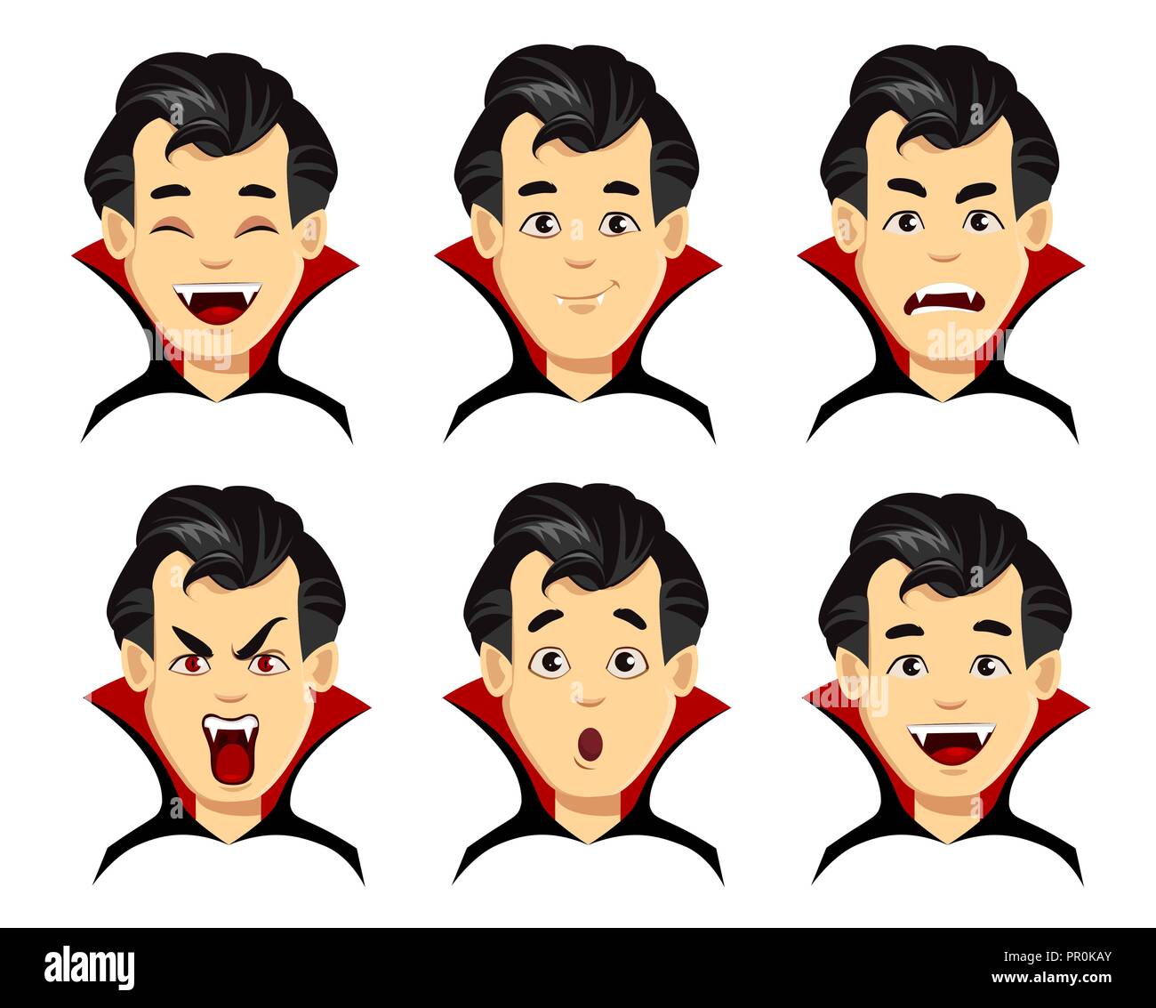 Happy Halloween. Emotions of vampire cartoon character wearing black ...