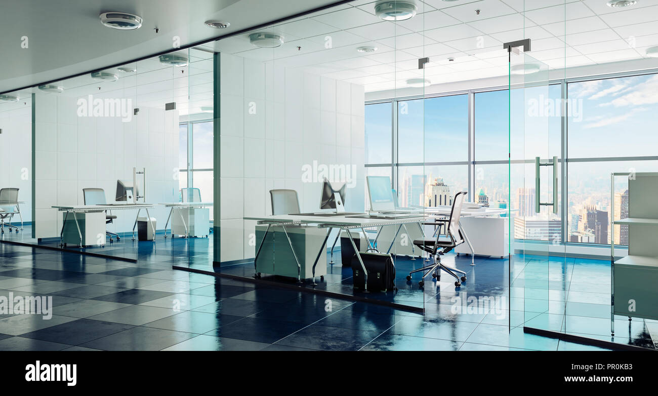 3d modern office interior render Stock Photo - Alamy