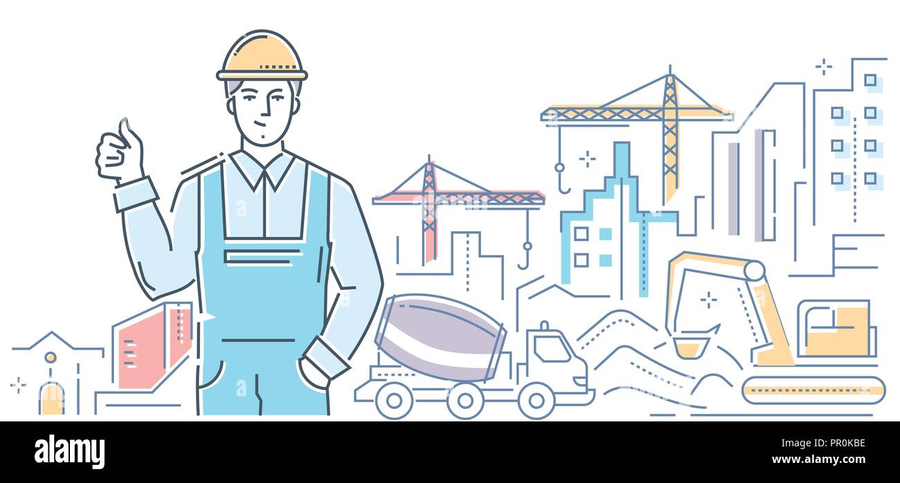 Construction - modern colorful line design style illustration Stock ...