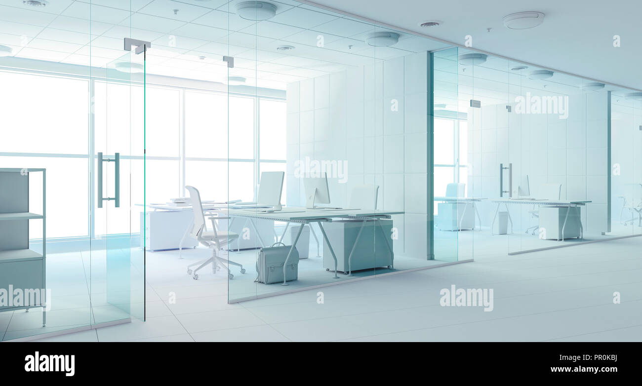 3d modern office interior render Stock Photo - Alamy