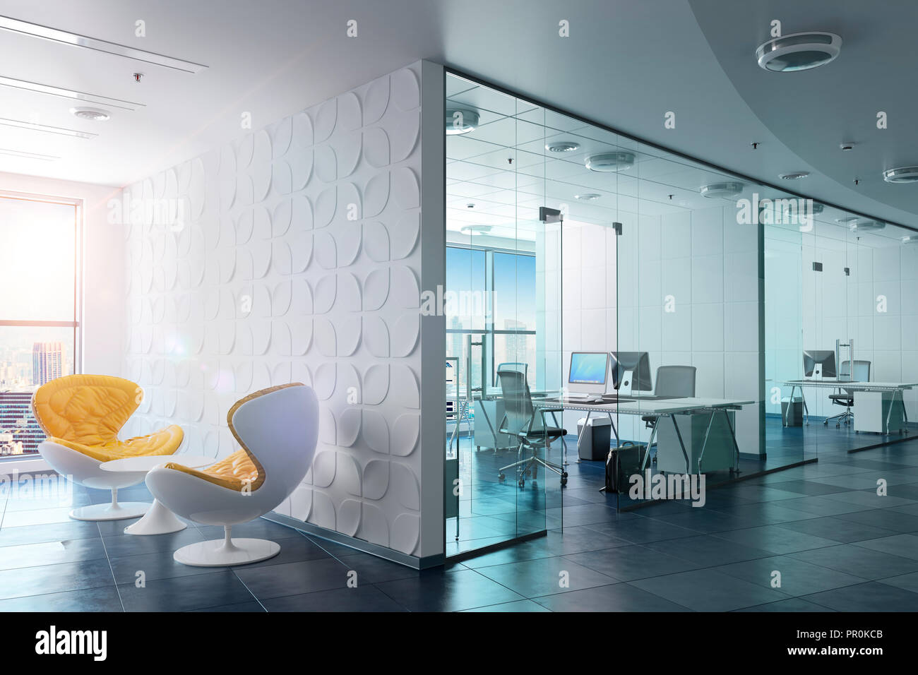 3d modern office interior render Stock Photo - Alamy
