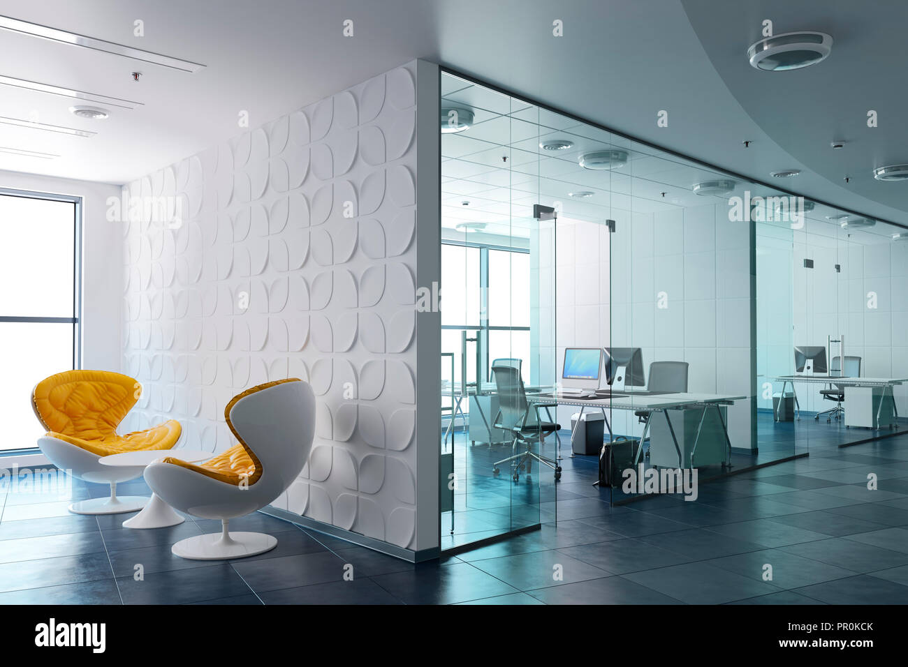 3d modern office interior render Stock Photo - Alamy