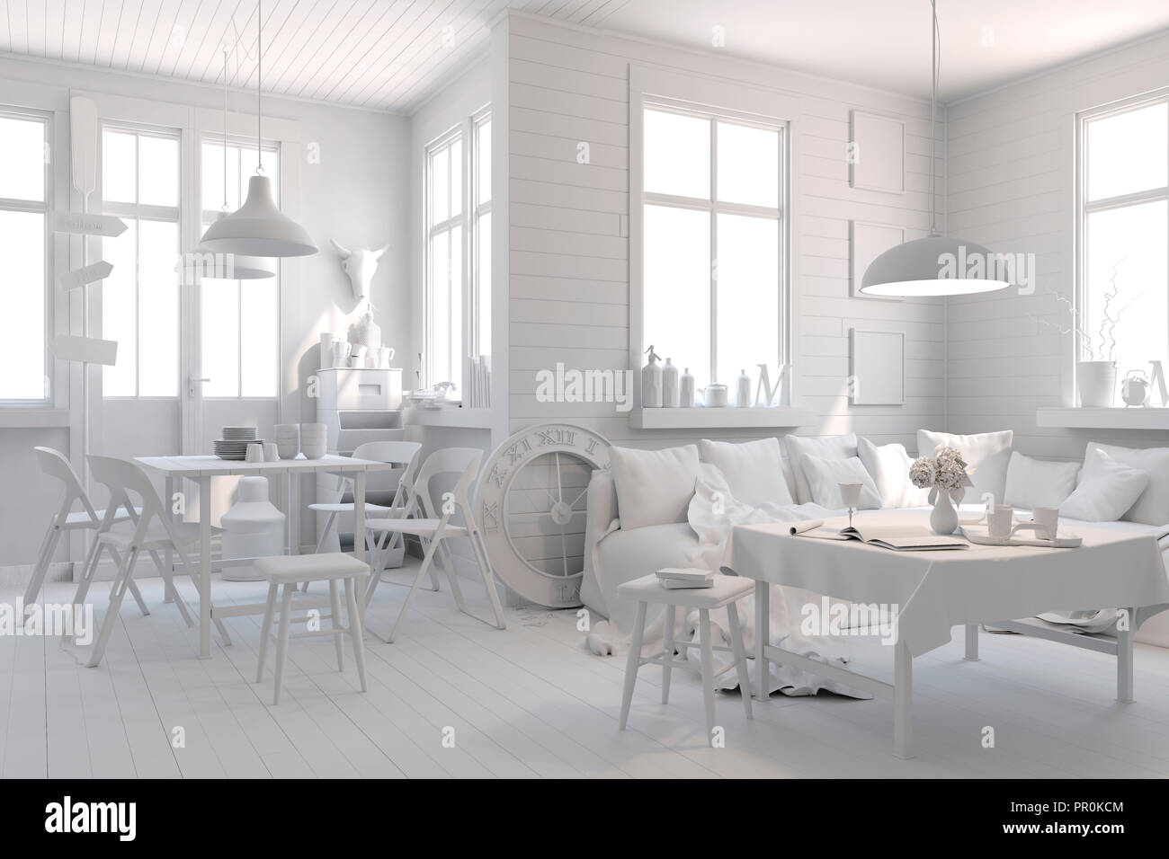 3d render of modern white clean interior room Stock Photo - Alamy