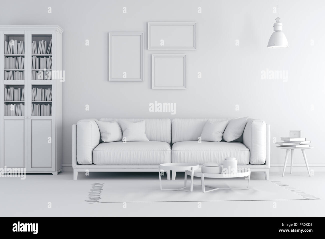 3d render of beautiful clean white interior Stock Photo - Alamy
