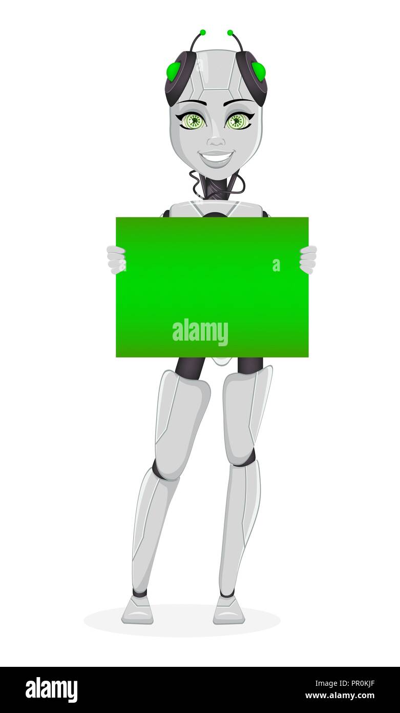 Robot with artificial intelligence, female bot. Cute cartoon character ...