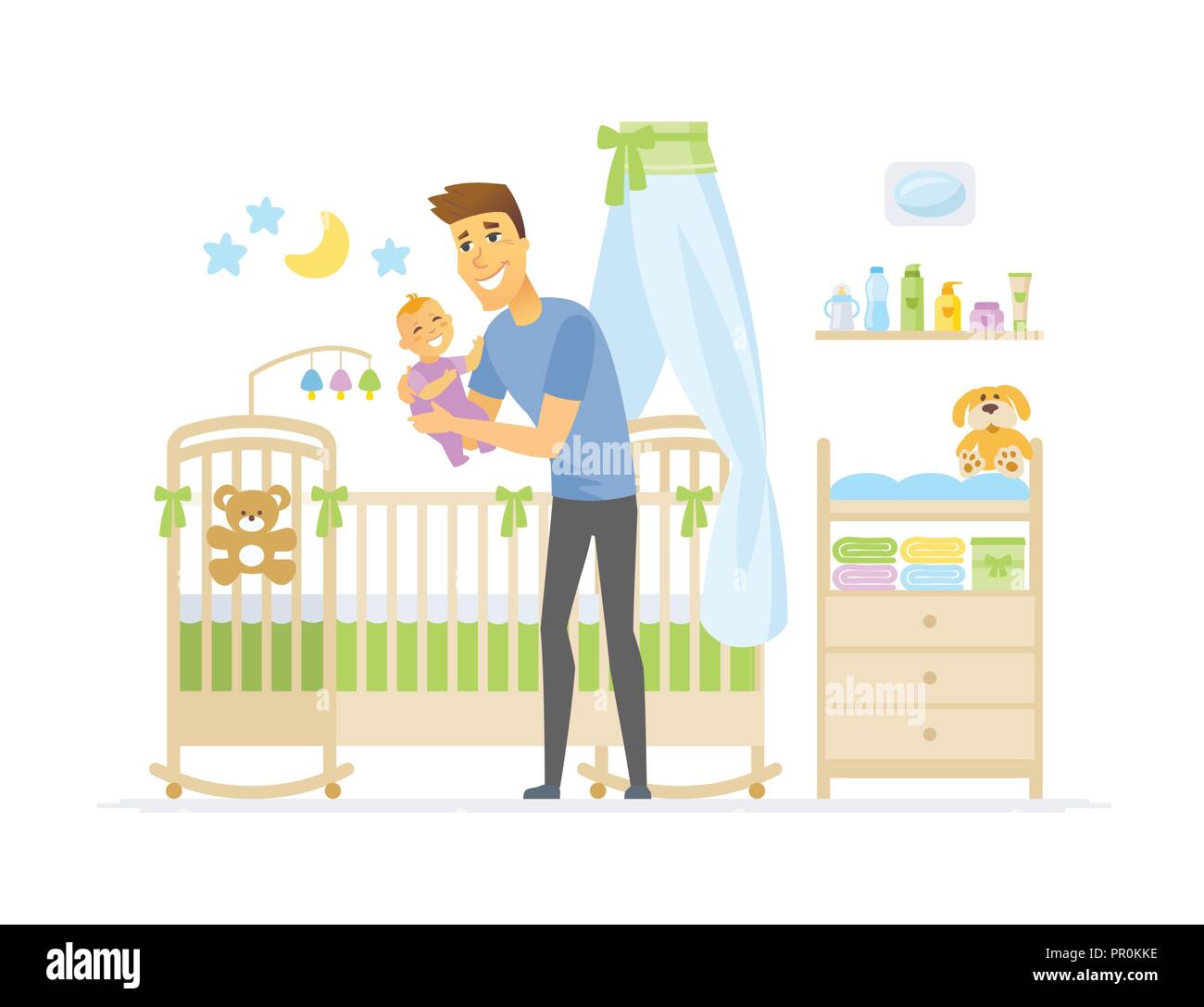 Father with baby - cartoon people characters illustration Stock Vector ...