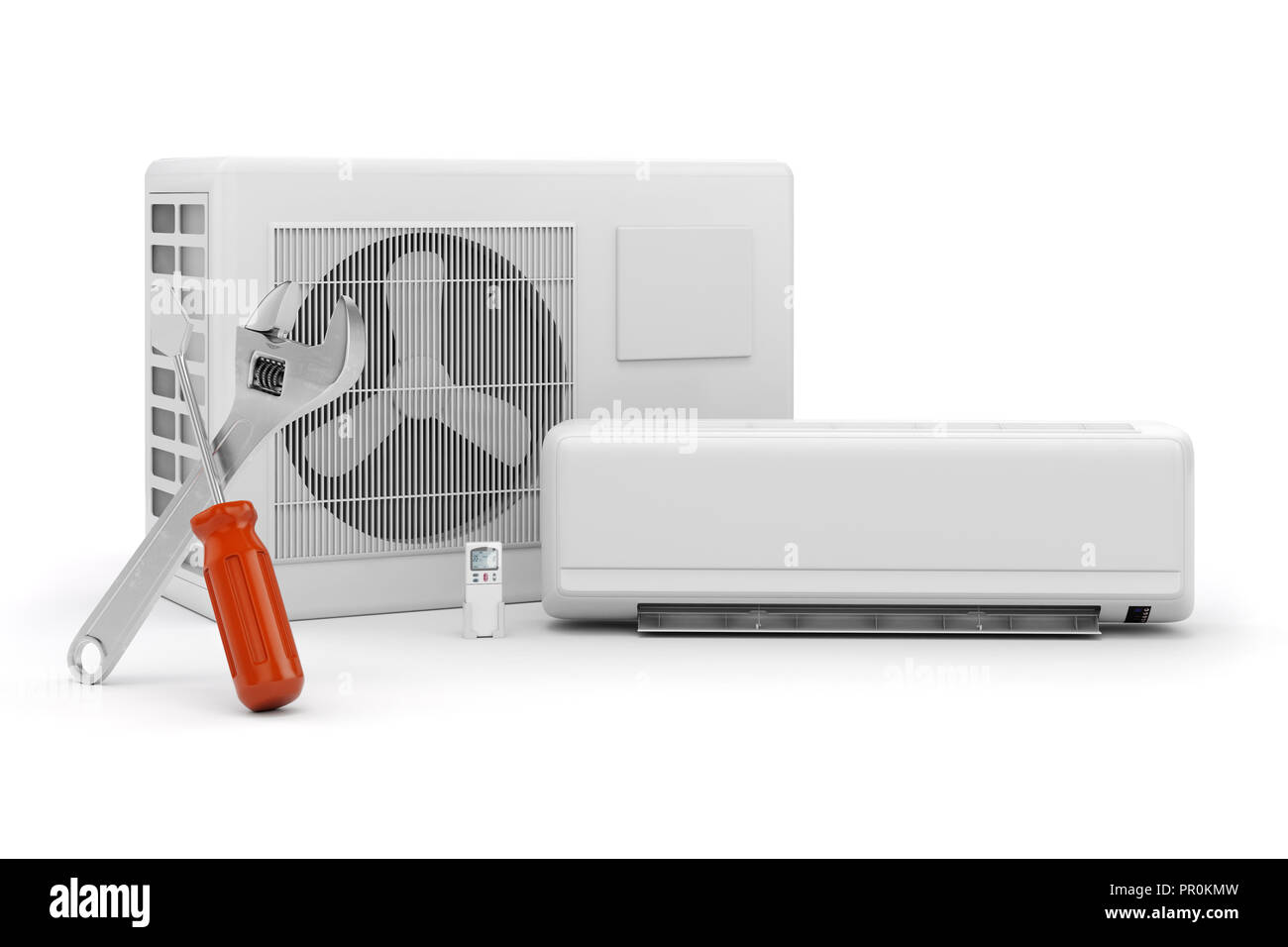 3d air conditioner, maintenance and repairing on white background Stock ...