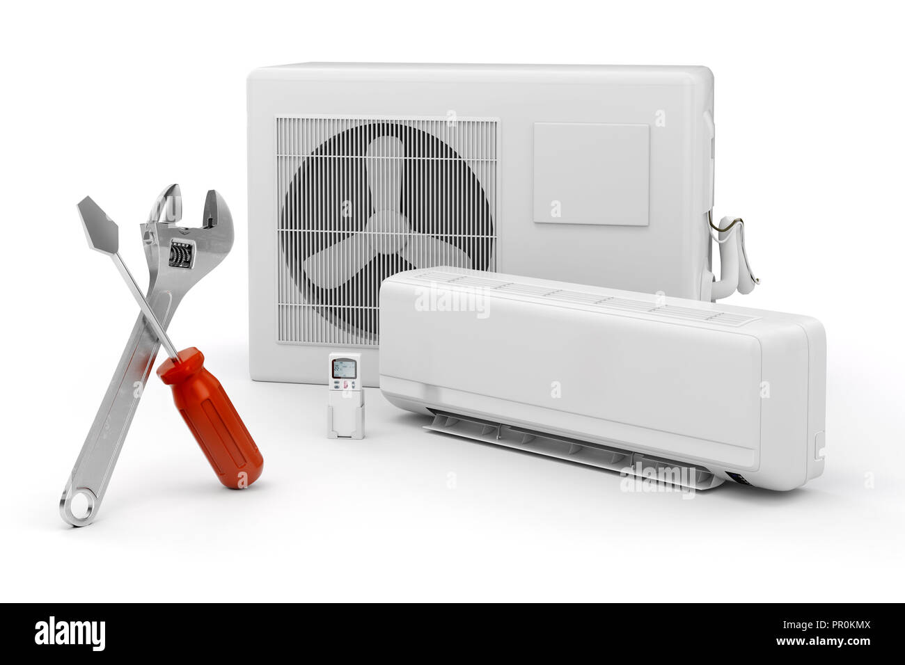 3d air conditioner, maintenance and repairing on white background Stock ...