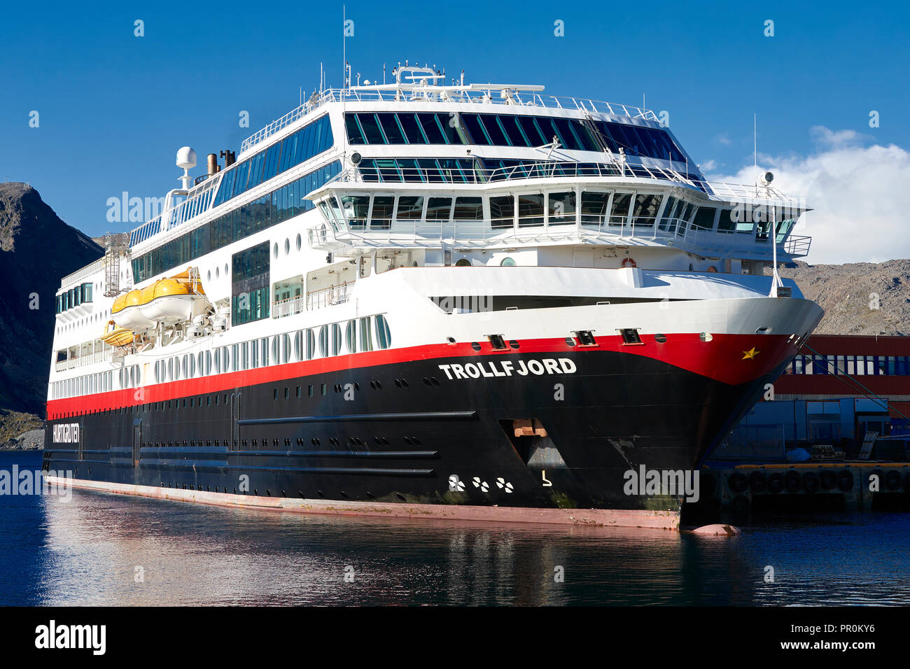 The Norwegian Hurtigruten Ship, MS TROLLFJORD, Moored In The Arctic ...