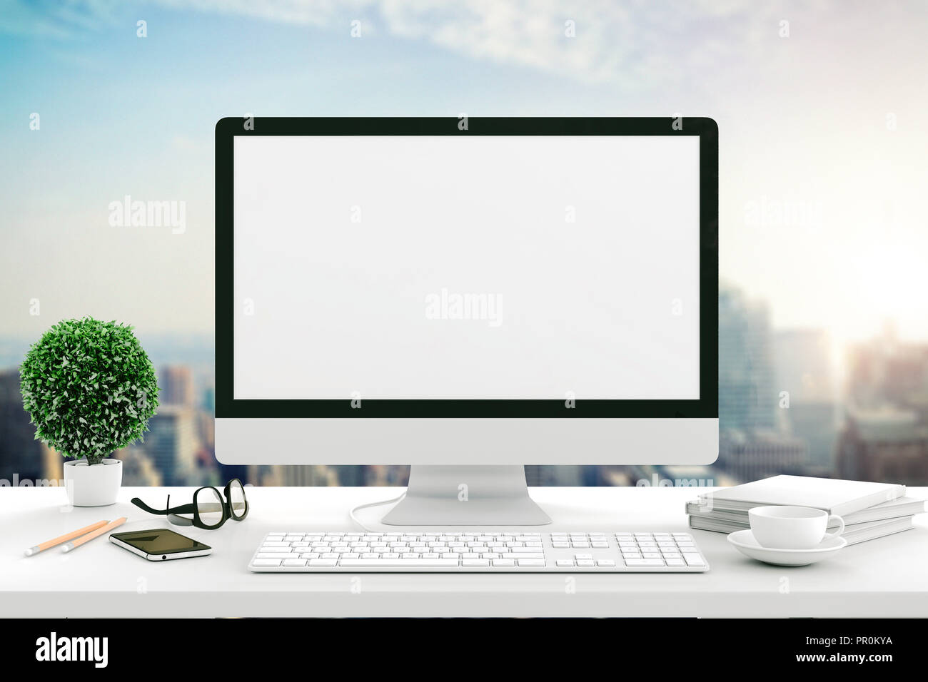 3d render of modern computer workplace setup Stock Photo - Alamy