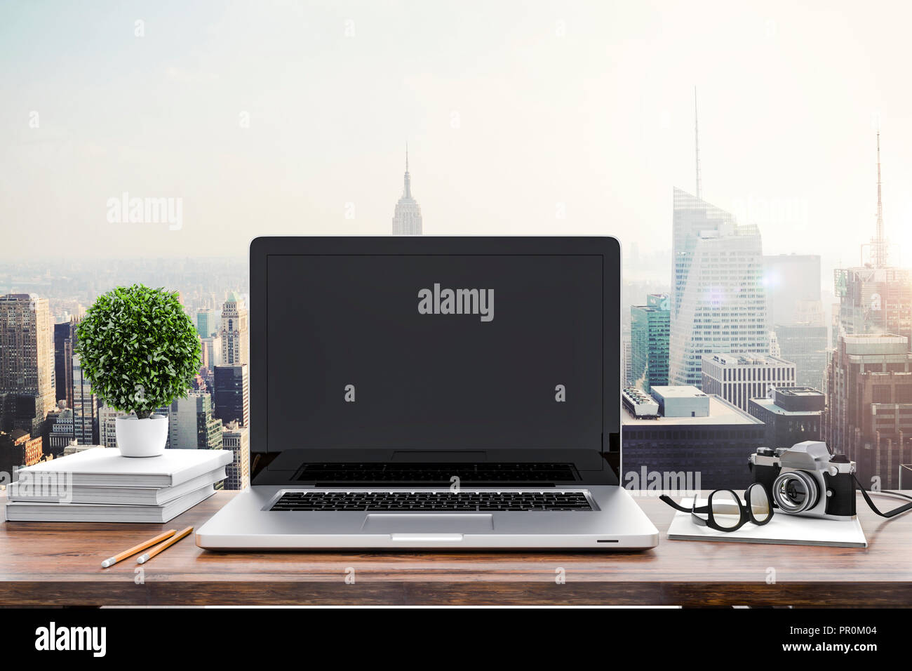 3d render of modern computer workplace setup Stock Photo - Alamy