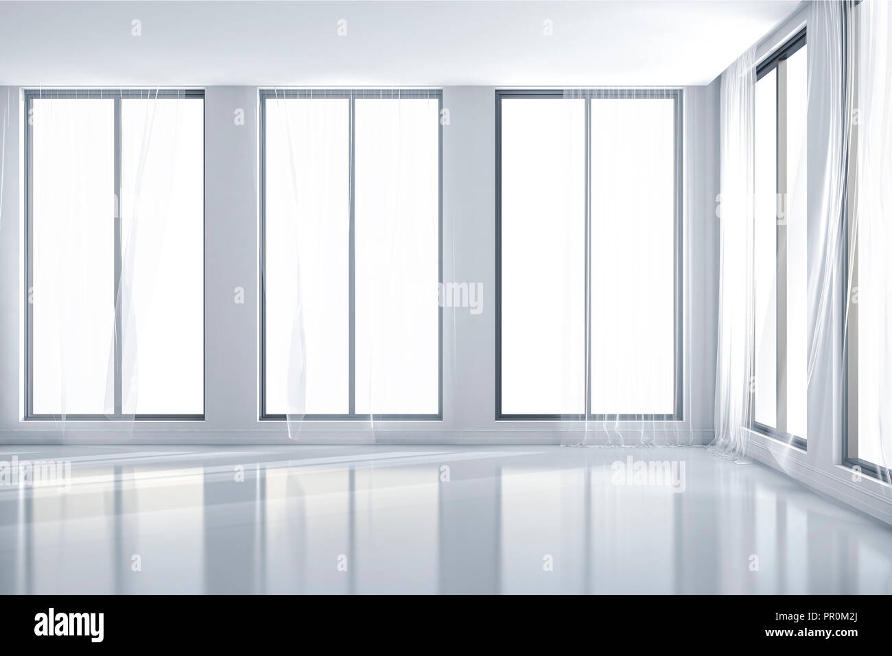 3d interior room with big windows Stock Photo - Alamy