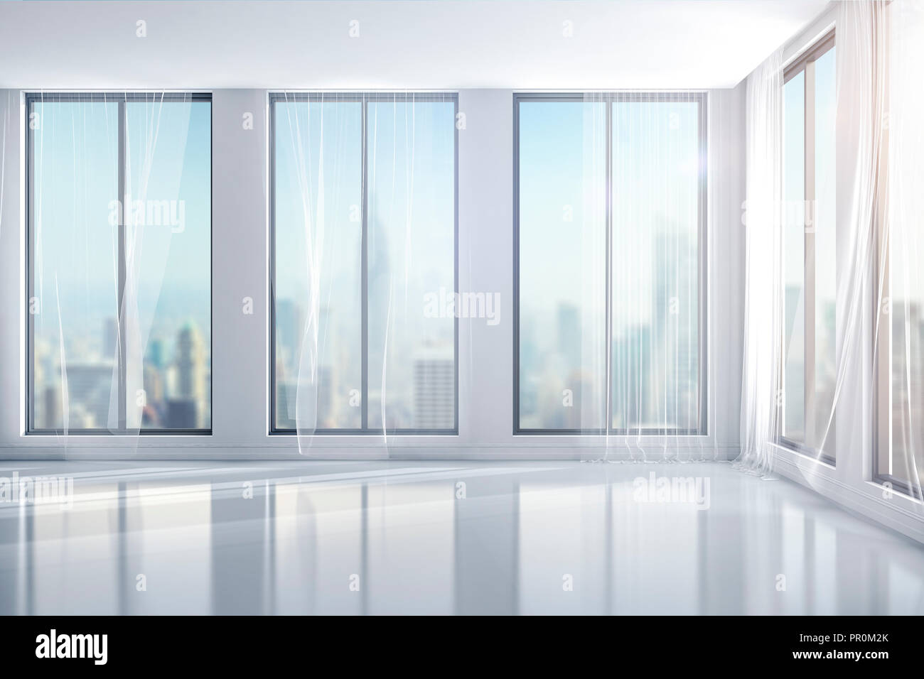 3d interior room with big windows Stock Photo - Alamy