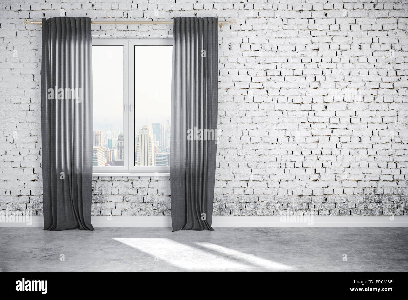 3d interior wall with window and curtain Stock Photo - Alamy