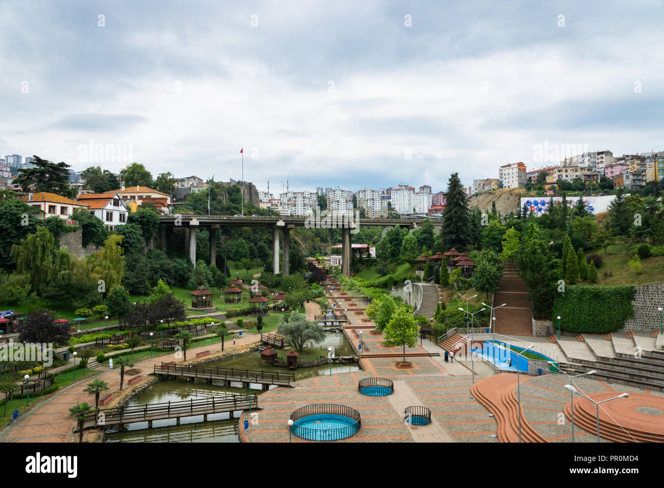 Trabzon, Turkey - June 2018: View of Zagnos bridge & valley park in ...