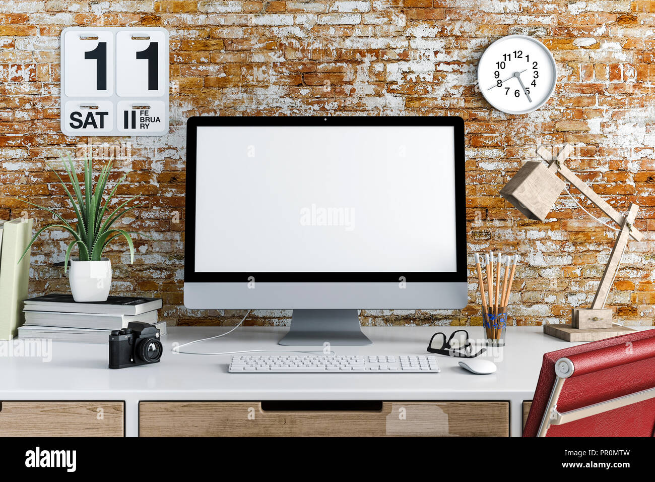 3d render of modern computer workplace setup Stock Photo - Alamy