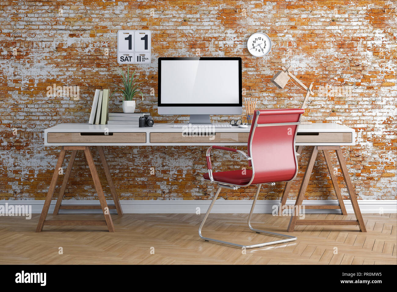 3d render of modern computer workplace setup Stock Photo - Alamy