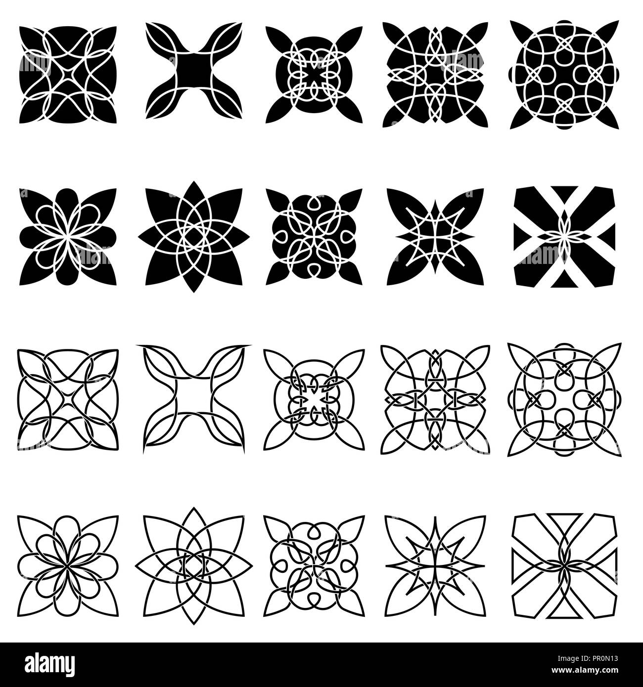 Set of twenty black different pattern shapes for decoration on the ...