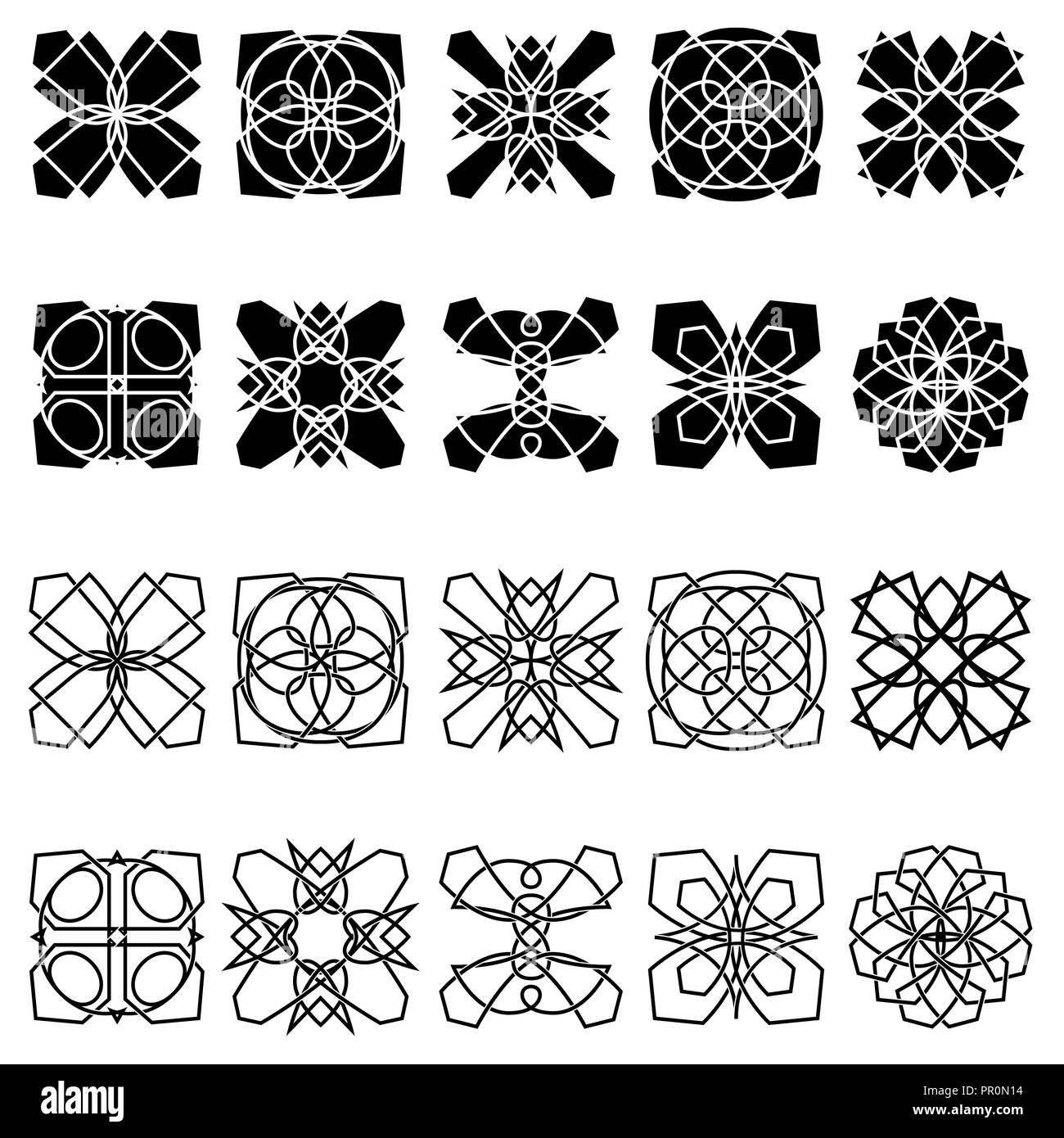 Set of twenty vector isolated abstract ornamental shapes, black ...
