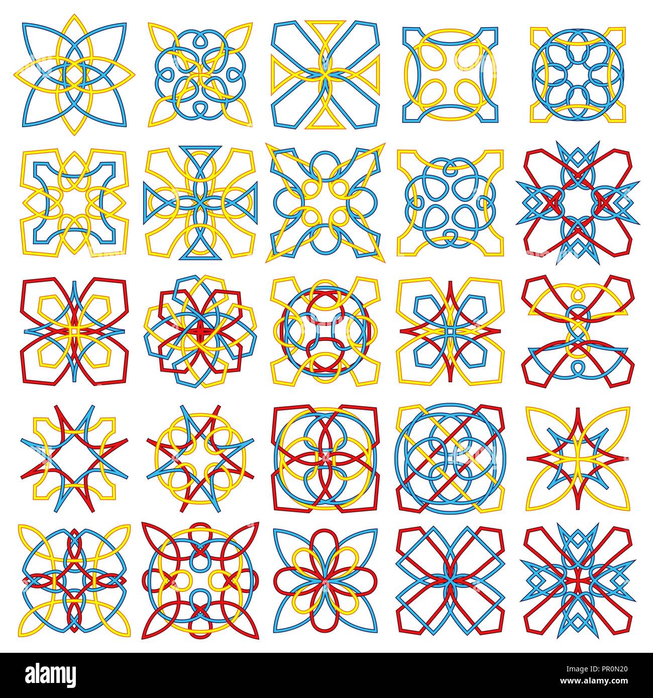 Set of twenty five colored different ornamental shapes for decoration ...