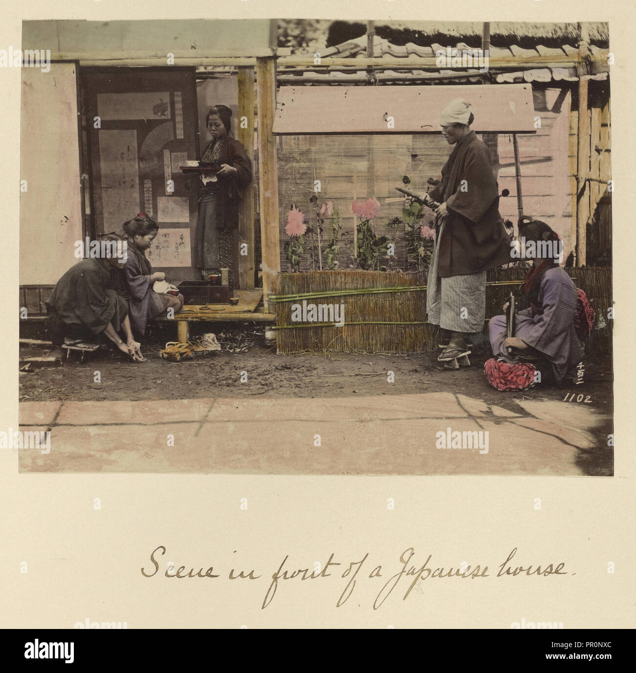 Scene in front of a Japanese house; Shinichi Suzuki, Japanese, 1835 ...