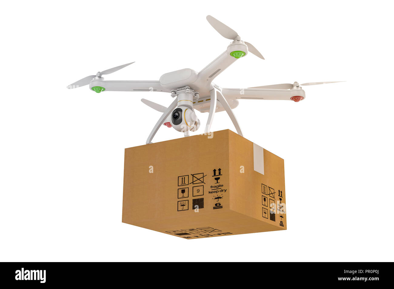 3d flying drone with video camera and package, delivery concept Stock ...