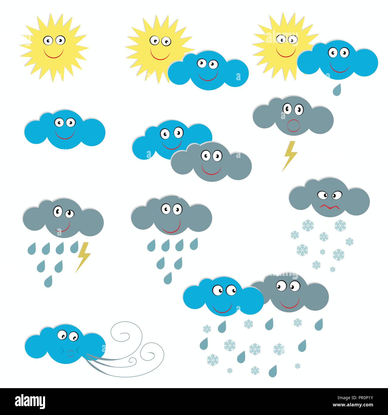 Emotional different weather icons on a white background Stock Vector ...