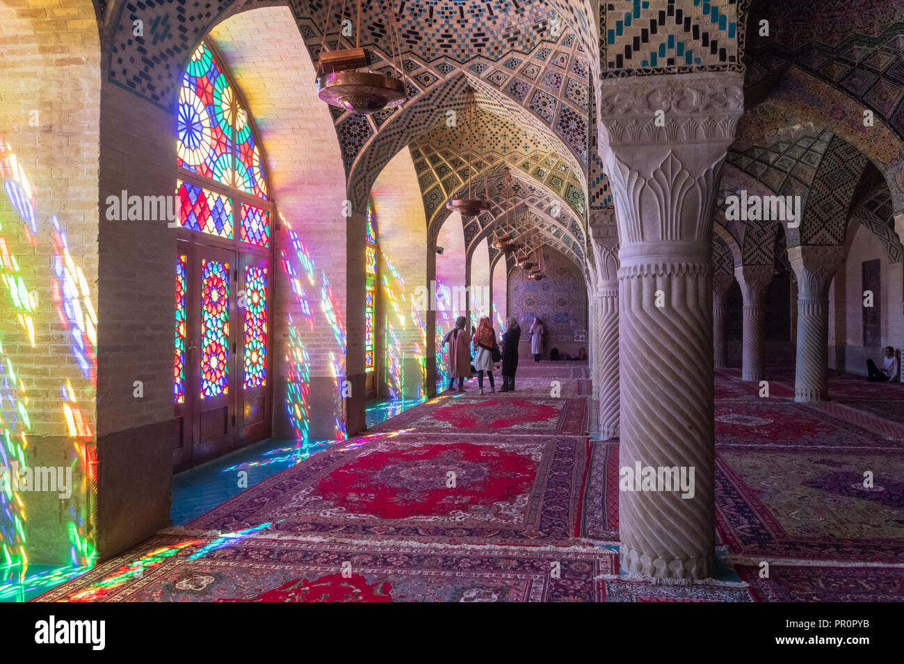 Shiraz, Iran - June 2018: Inside of Nasir ol Molk Mosque also known as ...