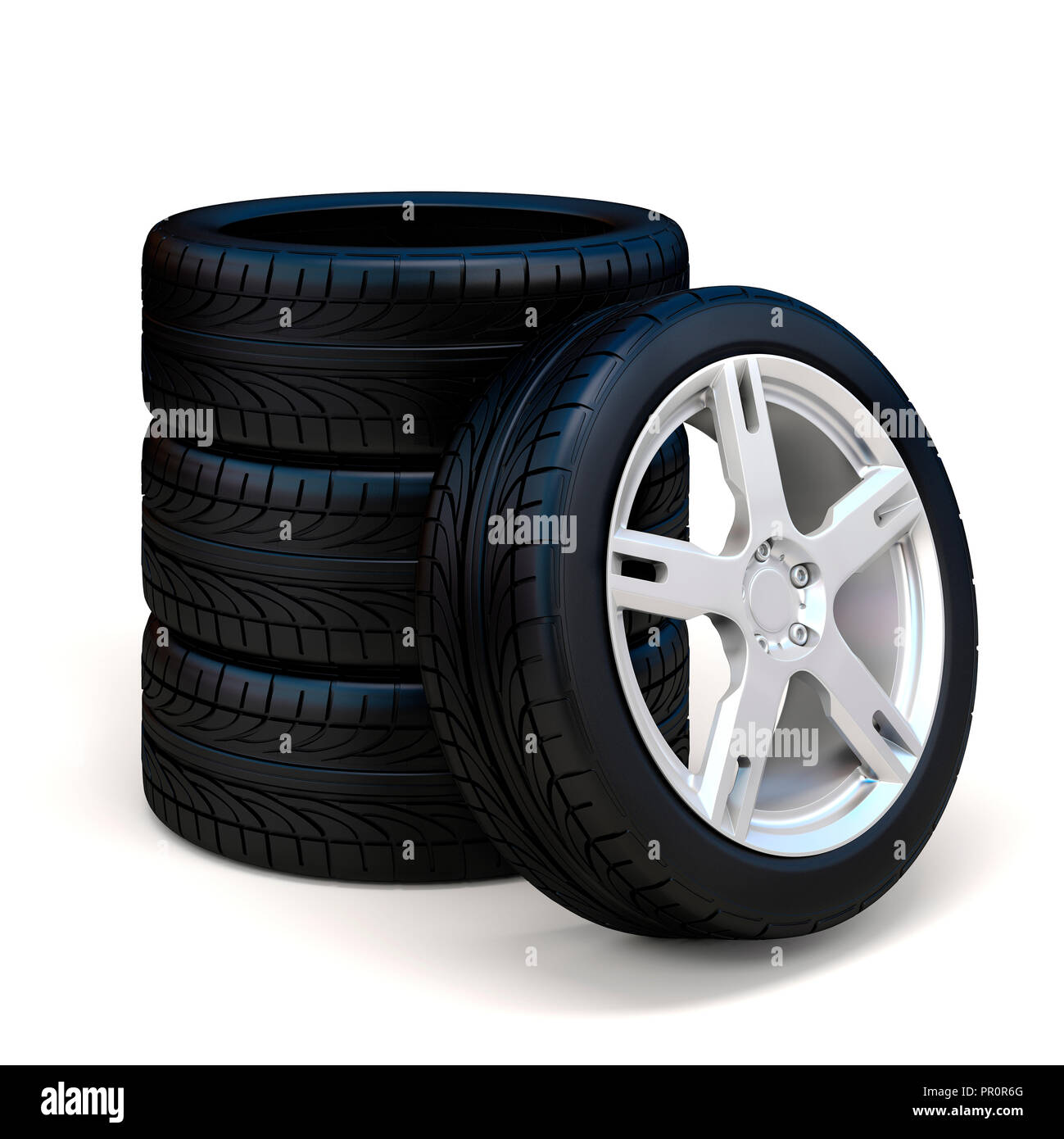 3d tires and alloy wheel on white background Stock Photo - Alamy