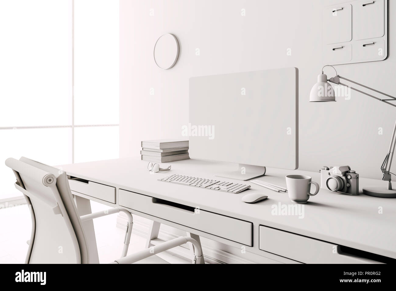 3d render of modern computer workplace setup Stock Photo - Alamy