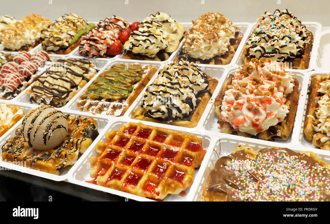 Sweets in a showcase of a Brussels pastry in Belgium Stock Photo - Alamy