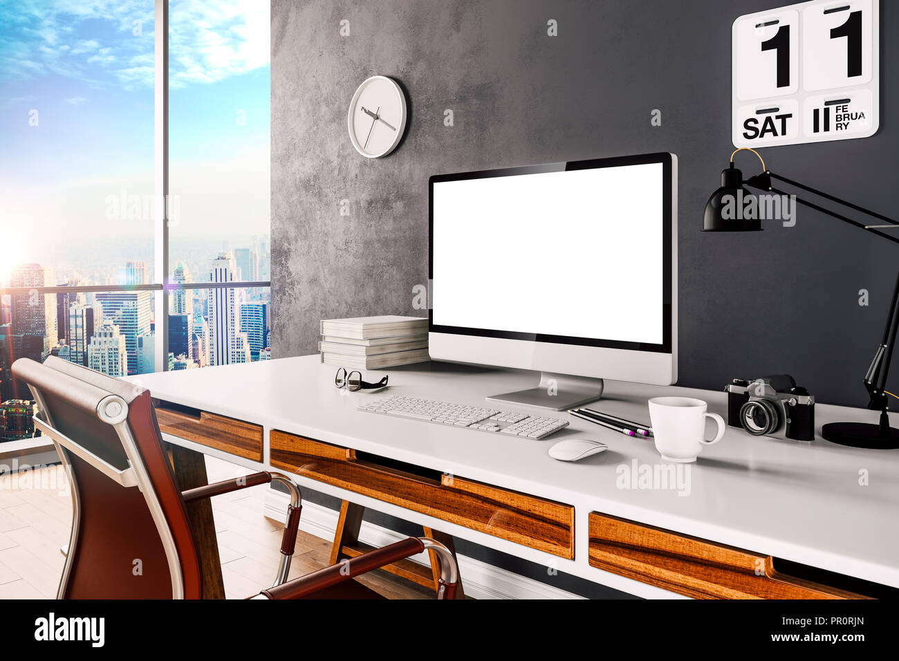 3d render of modern computer workplace setup Stock Photo - Alamy