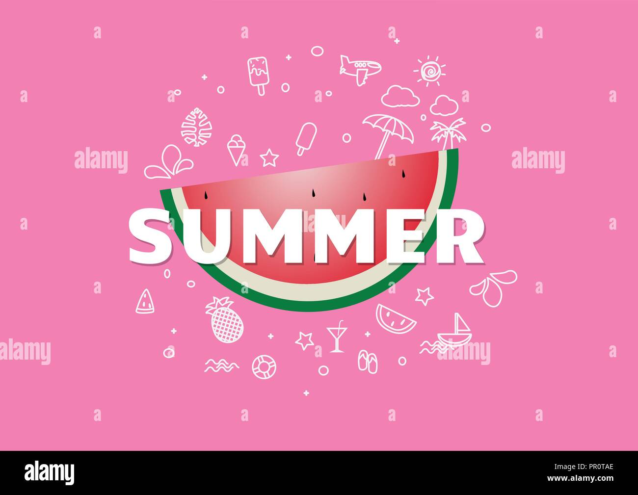 Spring Summer poster, banner Watermelon vector illustration, lettering ...