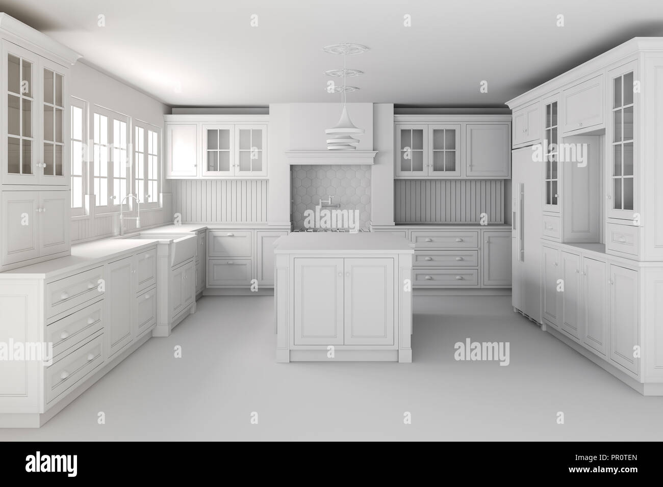 3d render of beautiful classic kitchen interior Stock Photo - Alamy