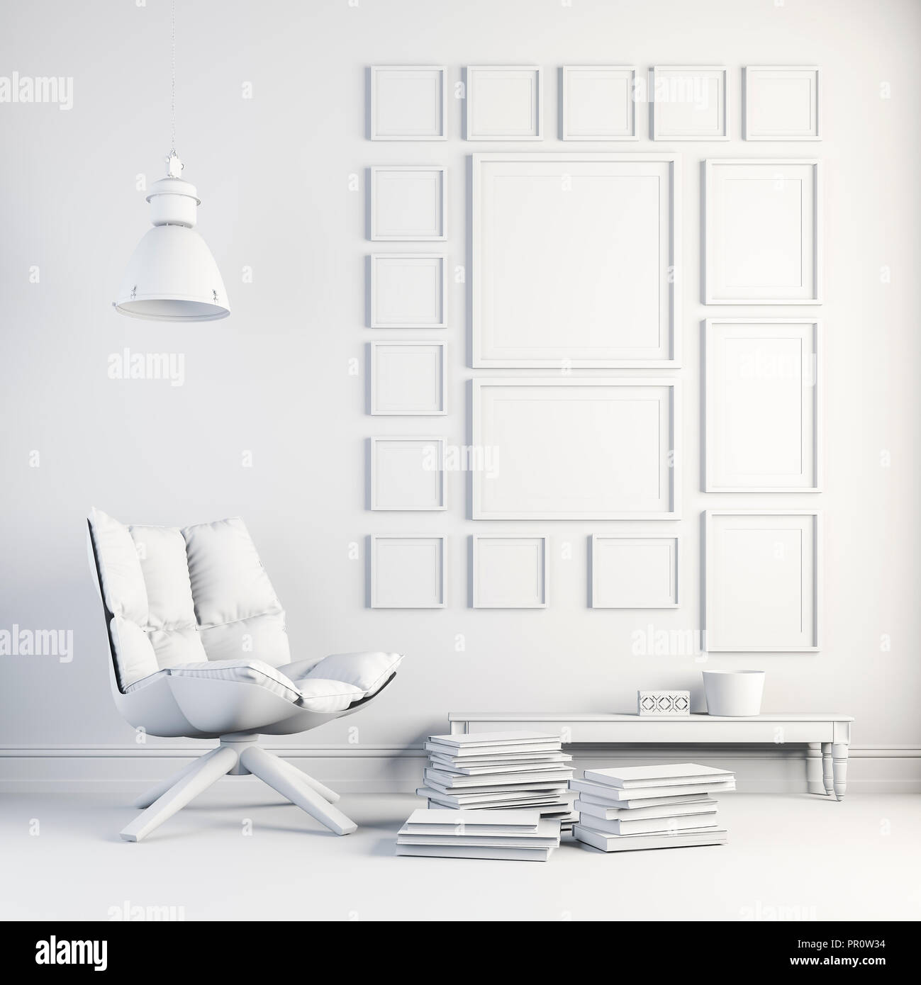 3d render of beautiful white interior Stock Photo - Alamy
