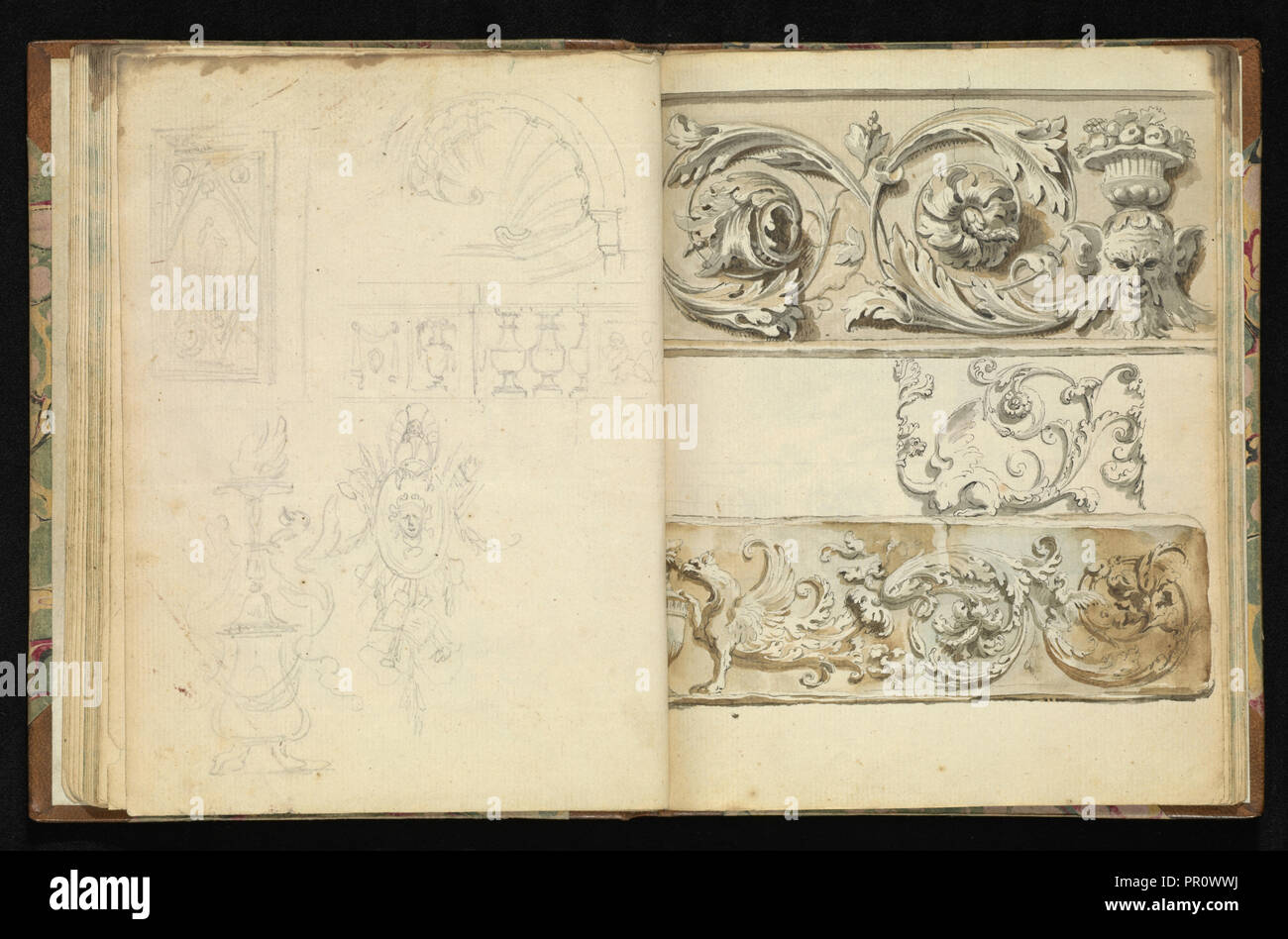 Sketchbook of ornamental and decorative designs, 18th century, pencil ...