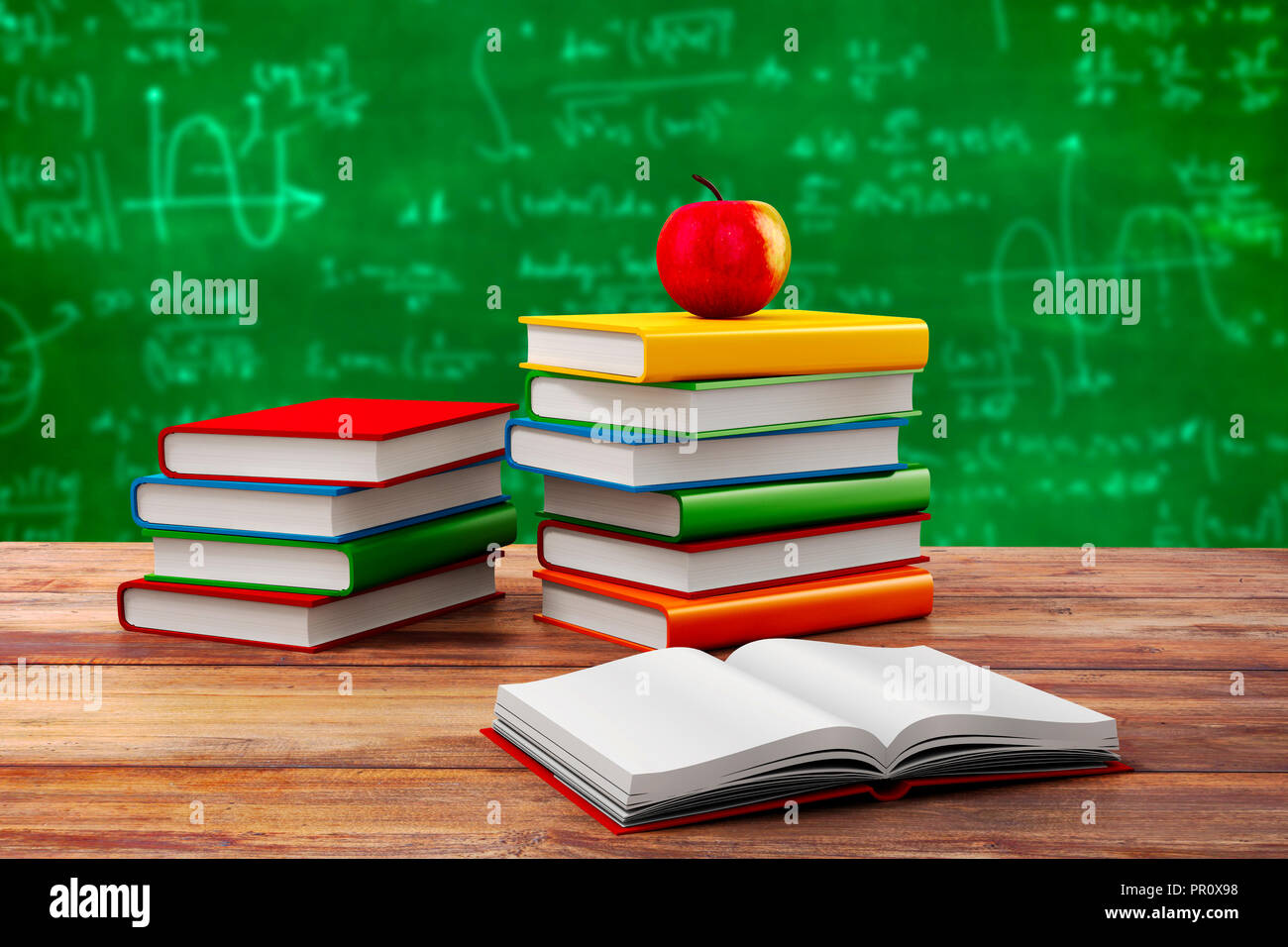 3d books and apple, school background Stock Photo - Alamy