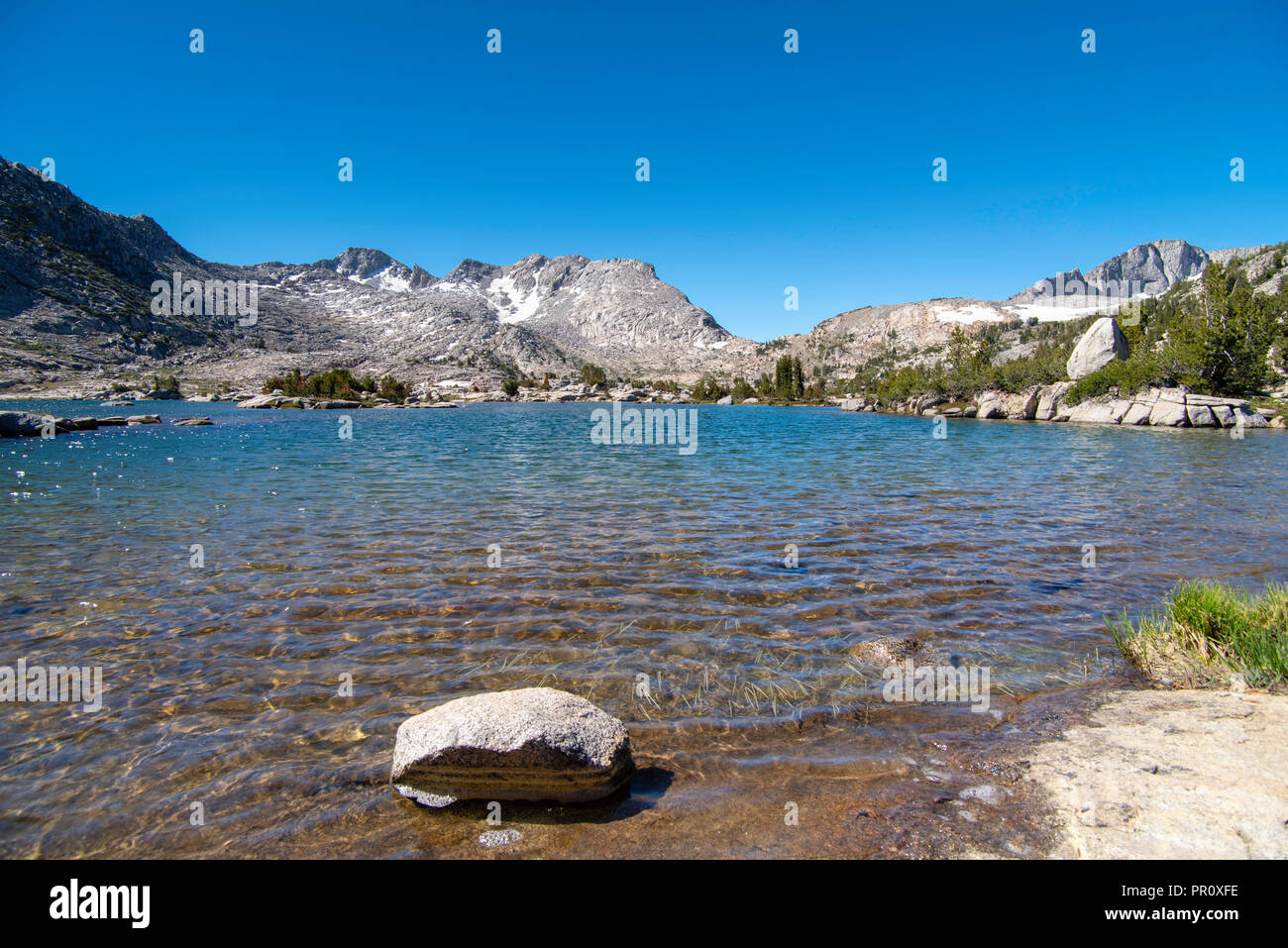 The view along the John Muir Trail at Marie Lake with Selden Pass in ...