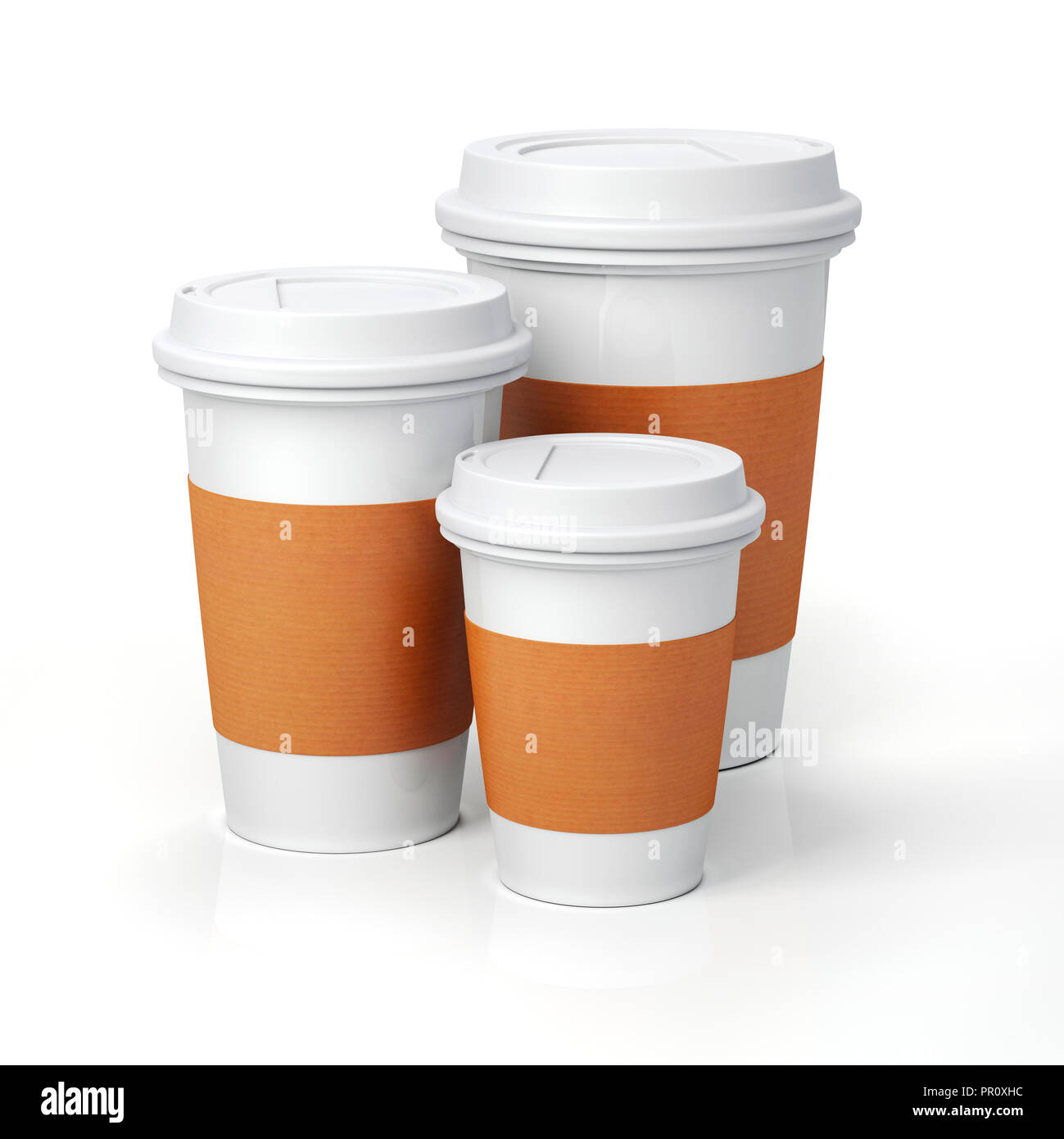 3d render- coffee cups on white background Stock Photo - Alamy