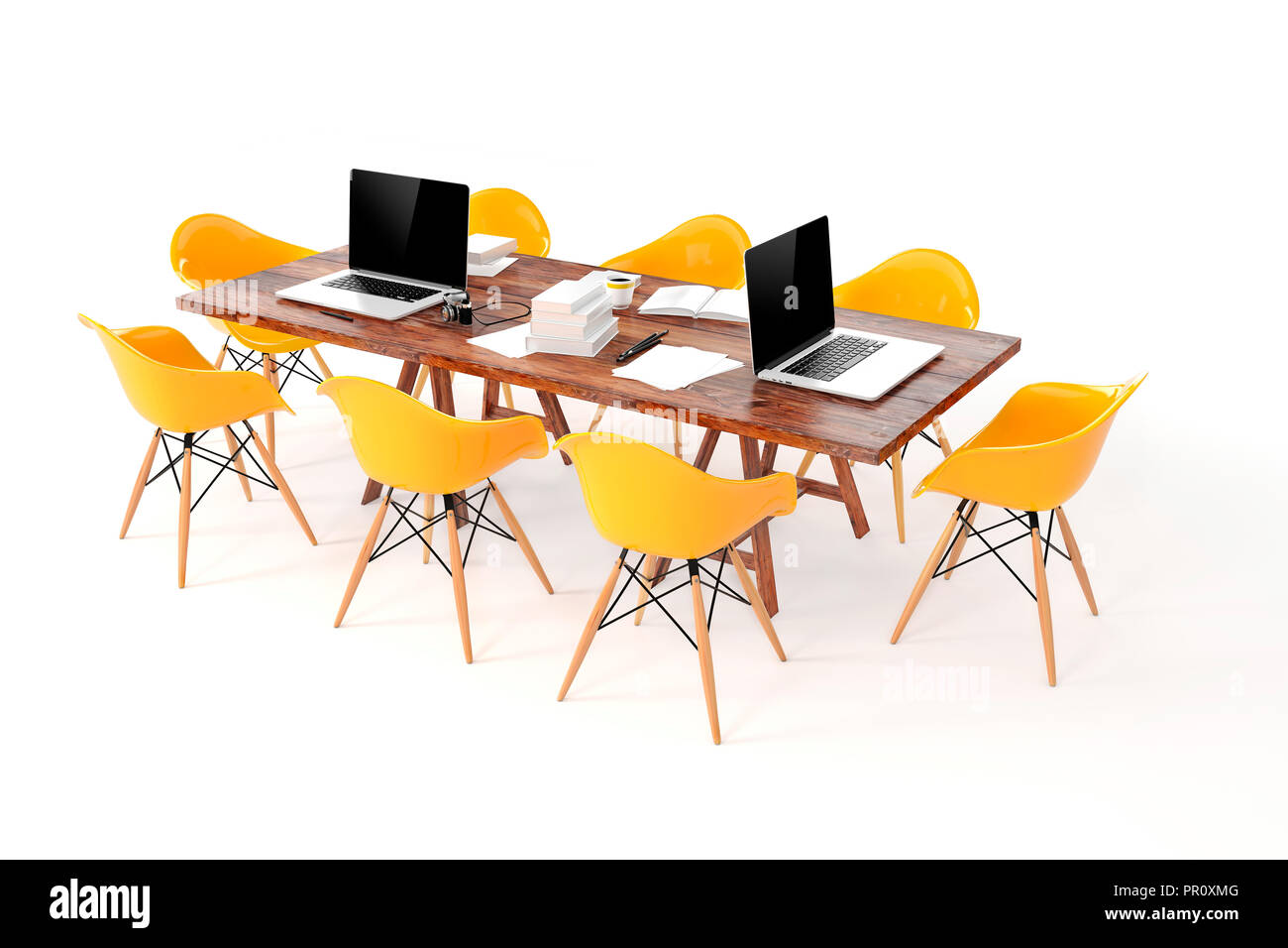 3d modern computer workplace, conference table Stock Photo - Alamy