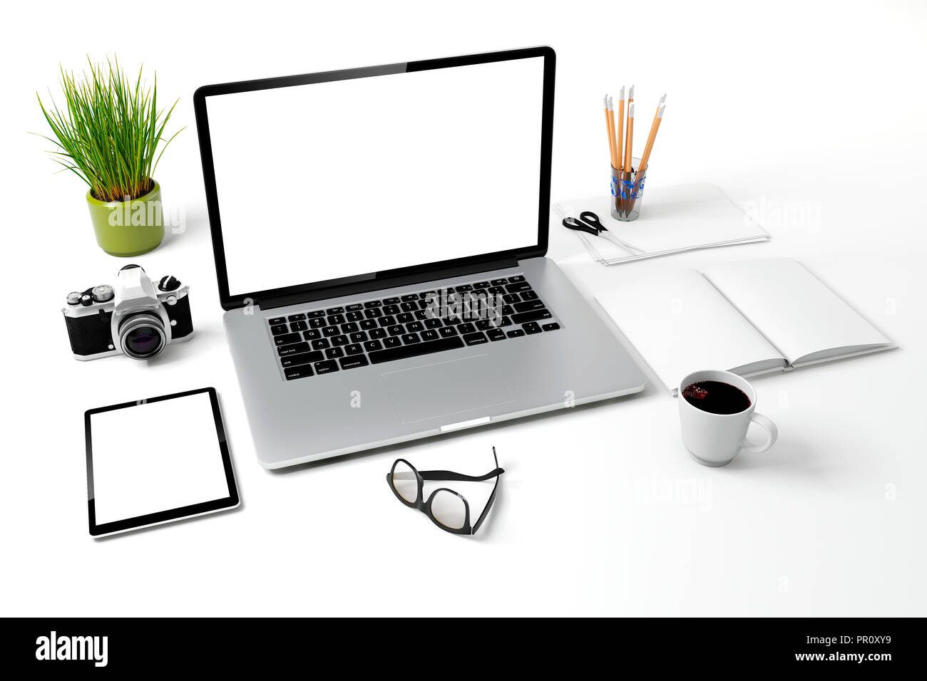 3d modern computer workplace Stock Photo - Alamy