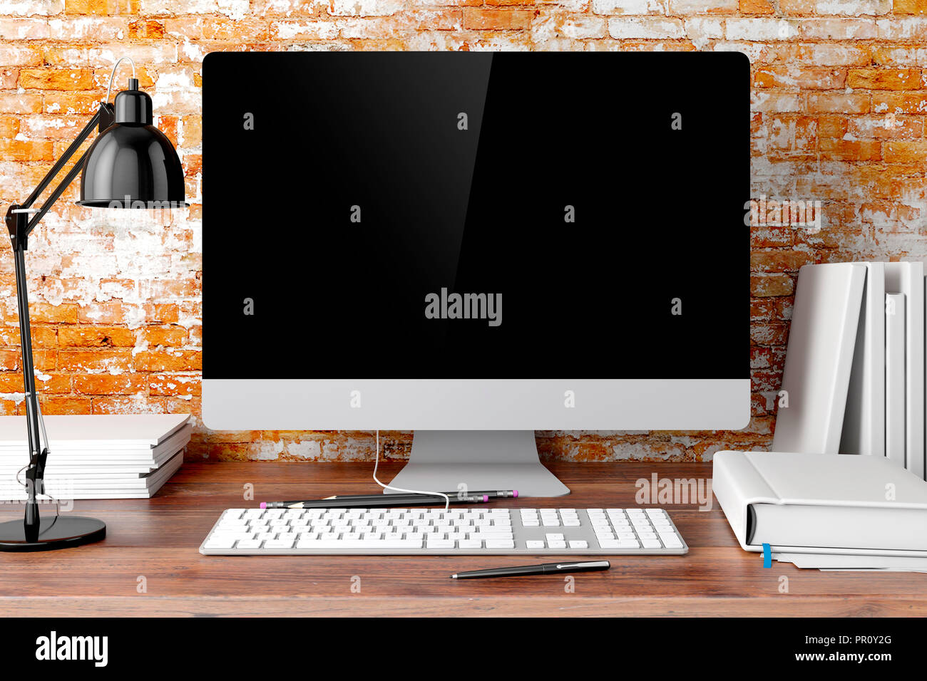 3d modern computer workplace Stock Photo - Alamy